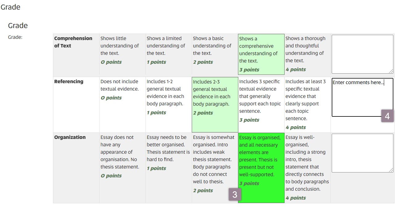 Marking Options - Rubric